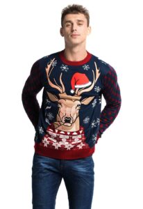 men‘s ugly christmas sweater unisex novelty santa pullover for party fun reindeer with hat medium