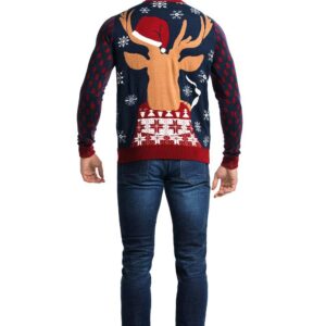 Men‘s Ugly Christmas Sweater Unisex Novelty Santa Pullover for Party Fun Reindeer with Hat Medium