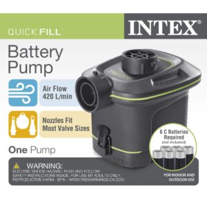 INTEX 66638E QuickFill Battery Pump: Inflates and Deflates Air Mattresses, Kayaks, Boats – Includes 3 Interrconnecting Nozzles – Sleek and Compact Design – 420 L/Min Air Flow – Indoor and Outdoor Use