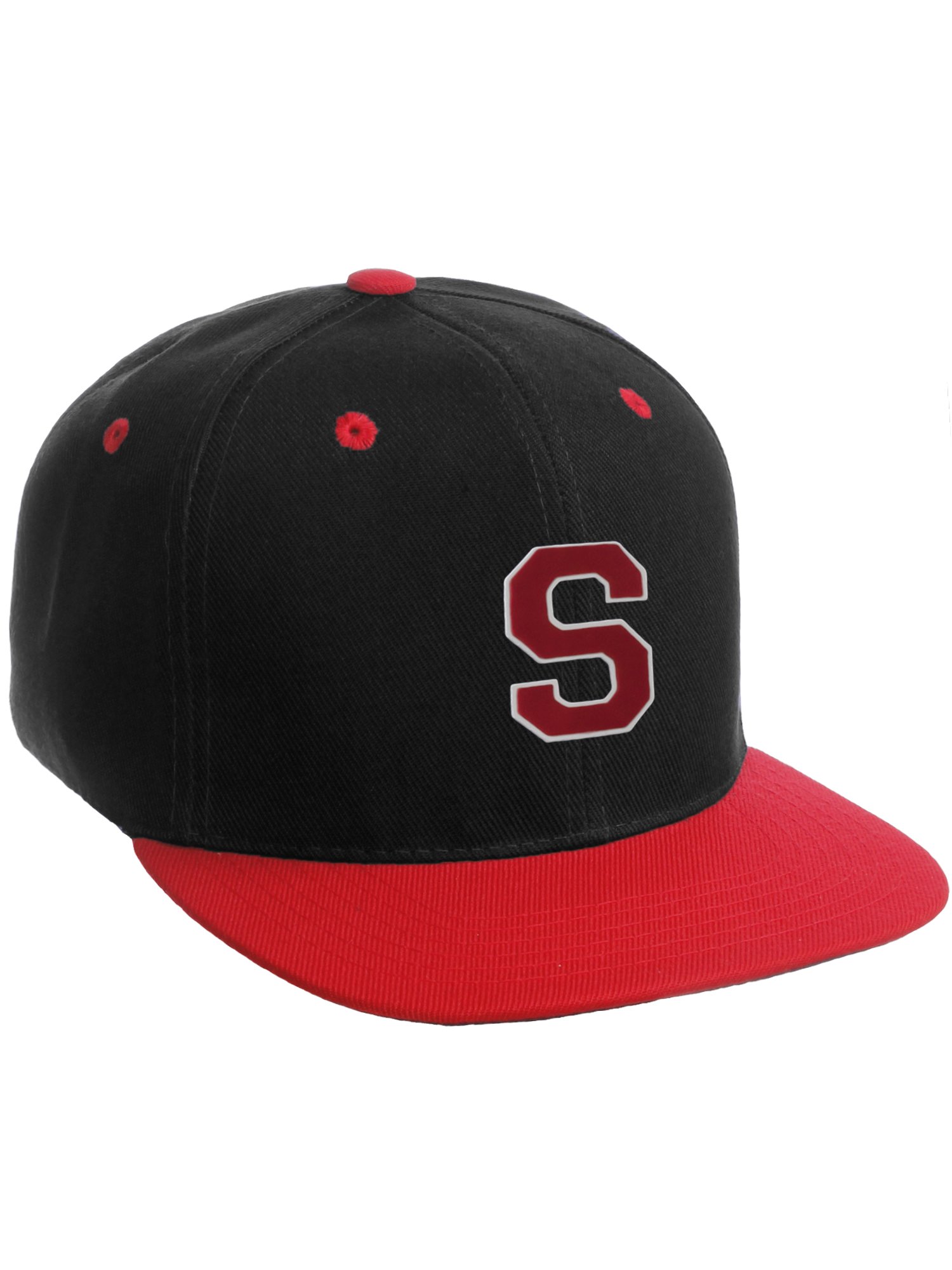 Classic Snapback Hat Custom A to Z Initial Letters, Black Red Cap White Red Letter Initial S