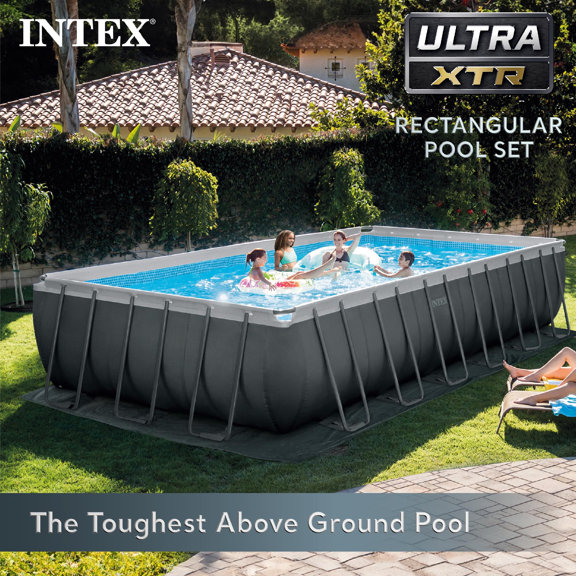 Intex 26363EH Ultra XTR Deluxe Rectangular Above Ground Swimming Pool Set: 24ft x 12ft x 52in – Includes 2100 GPH Sand Filter Pump – SuperTough Puncture Resistant – Rust Resistant – Easy to Assemble