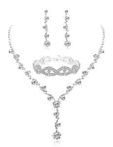 udalyn rhinestone bridesmaid jewelry sets for women necklace and earring set for wedding with crystal bracelet