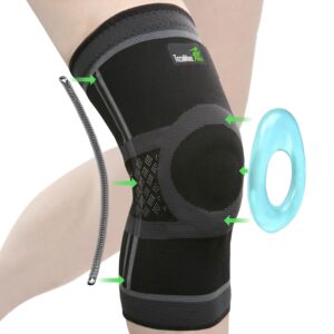 techware pro knee brace for women & men - knee compression sleeve for knee pain, knee support. knee brace for meniscus tear, acl, and arthritis with side stabilizers & gel pads (black/gray medium)