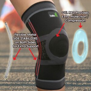 TechWare Pro Knee Brace for Women & Men - Knee Compression Sleeve for Knee Pain, Knee Support. Knee Brace for Meniscus Tear, ACL, and Arthritis with Side Stabilizers & Gel Pads (Black/Gray Medium)