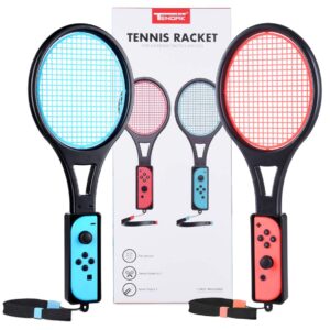 Tendak Tennis Racket for Nintendo Switch Joy-Con, Game Accessories for Mario Tennis Aces Game with 12 in 1 Game Card Case (2 Pack, Black)