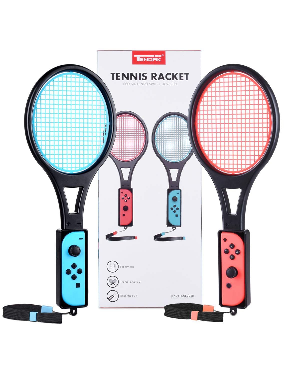 Tendak Tennis Racket for Nintendo Switch Joy-Con, Game Accessories for Mario Tennis Aces Game with 12 in 1 Game Card Case (2 Pack, Black)