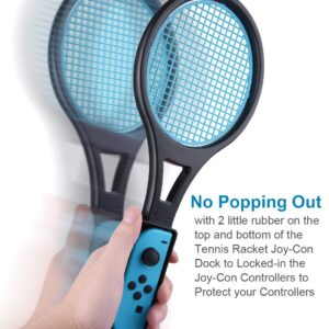 Tendak Tennis Racket for Nintendo Switch Joy-Con, Game Accessories for Mario Tennis Aces Game with 12 in 1 Game Card Case (2 Pack, Black)