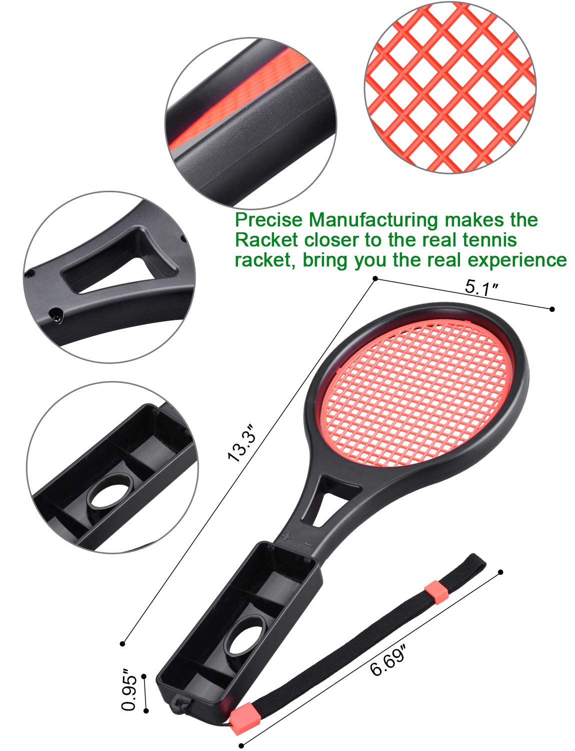 Tendak Tennis Racket for Nintendo Switch Joy-Con, Game Accessories for Mario Tennis Aces Game with 12 in 1 Game Card Case (2 Pack, Black)