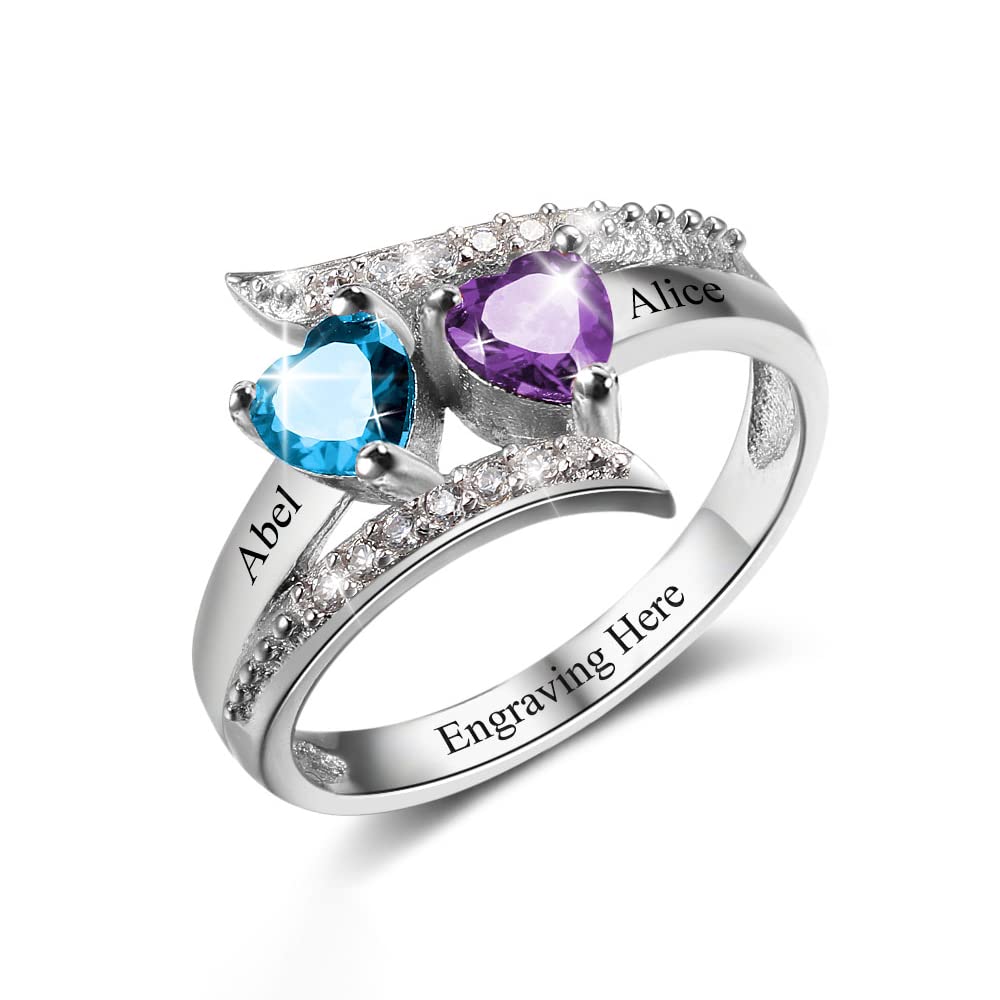 Lam Hub Fong Personalized Mothers Day Gifts Birthstone Rings for Women Mother Daughter Promise Rings for Her Custom Engagement Name Rings for Her Girlfriend Wife (2 Birthstones-1, 5)