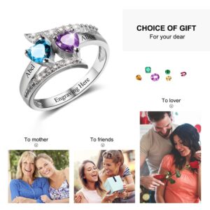 Lam Hub Fong Personalized Mothers Day Gifts Birthstone Rings for Women Mother Daughter Promise Rings for Her Custom Engagement Name Rings for Her Girlfriend Wife (2 Birthstones-1, 5)