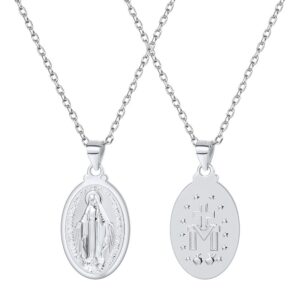 u7 925 sterling silver virgin mary necklace pendant with 20" chain catholic gift for women gilrs oval miraculous medal jewelry