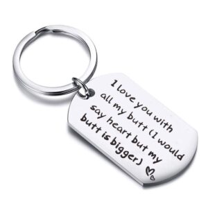 zuo bao funny keychain i love you with all my butt dog tag gift for boyfriend girlfriend valentine's day (keychain)