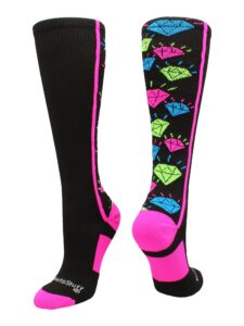 crazy socks with diamonds over the calf (black/multi-neon, small)