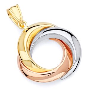 wellingsale 14k 3 tri color white yellow and rose gold 3round infinity pendant (size : 26 x 20 mm)