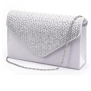 bolayu sexy ladies evening satin diamante clutch bag party prom envelope handbag shoulder bags (silver)