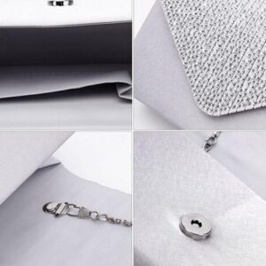 Bolayu Sexy Ladies Evening Satin Diamante Clutch Bag Party Prom Envelope Handbag Shoulder Bags (Silver)