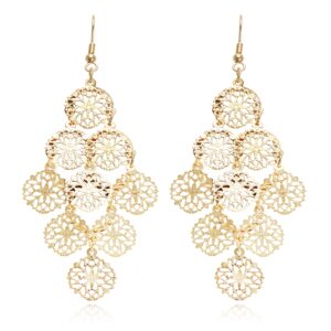 boho geometric filigree rhombus shape tiered dangle drop statement earrings (shine gold)