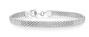 miabella 925 sterling silver italian 5mm mesh link chain bracelet for women, made in italy (7 inches (small))