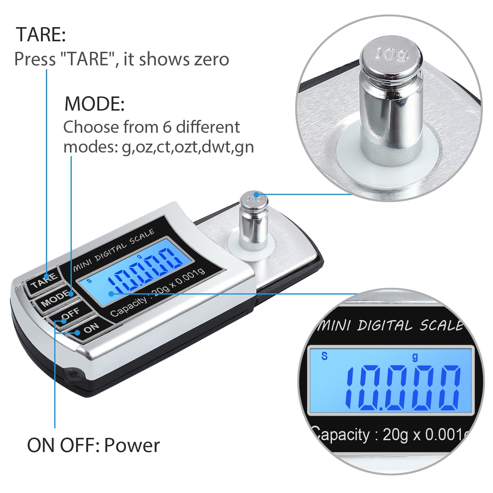 Proster 20g/0.001g Turntable Stylus Force Tracking Scale Phono Turntable Cartridge Gauge Tone Arm Scale Record Stylus Alignment with LCD Backlight 1 Tray 2 AAA Batteries for Tonearm Phono Cartridge