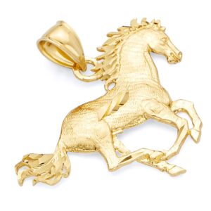 wellingsale 14k yellow gold horse wildlife pendant (size : 30 x 31 mm)