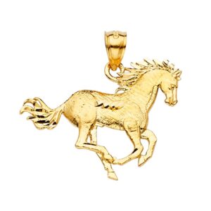 Wellingsale 14k Yellow Gold Horse Wildlife Pendant (Size : 30 x 31 mm)