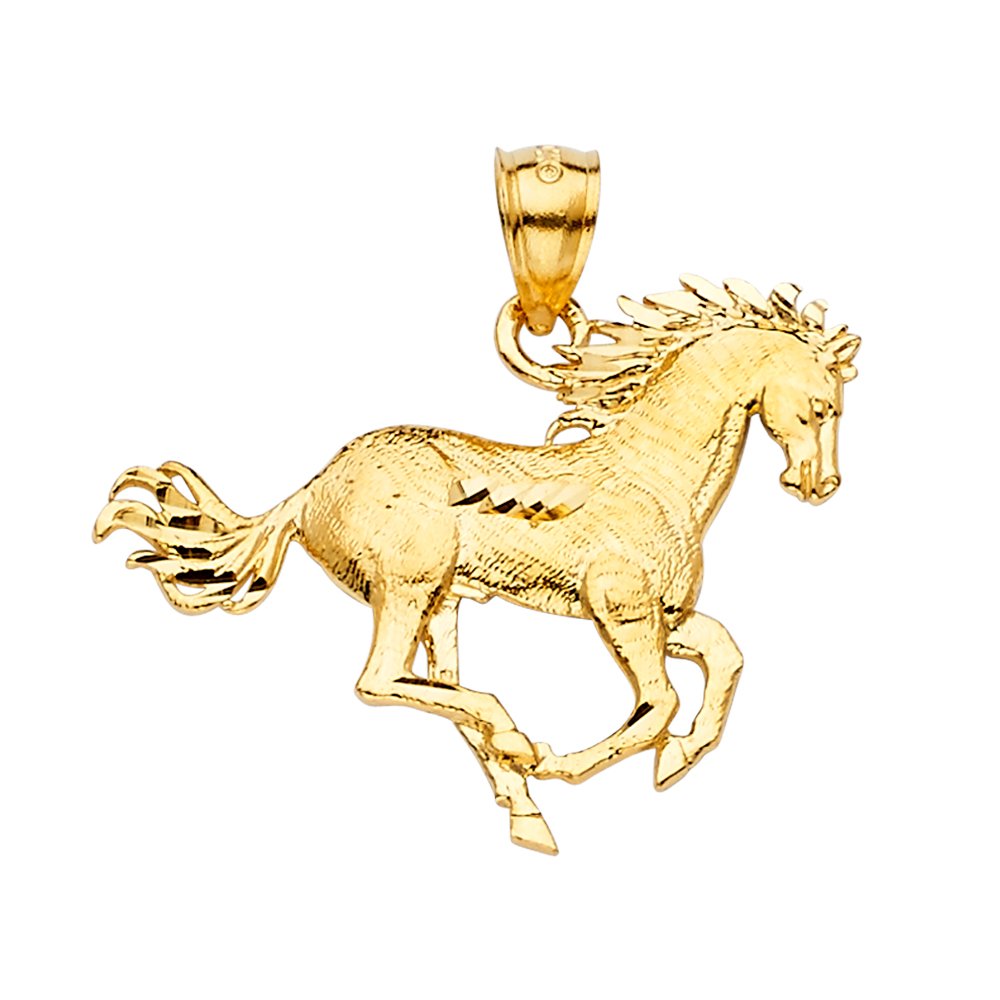 Wellingsale 14k Yellow Gold Horse Wildlife Pendant (Size : 30 x 31 mm)