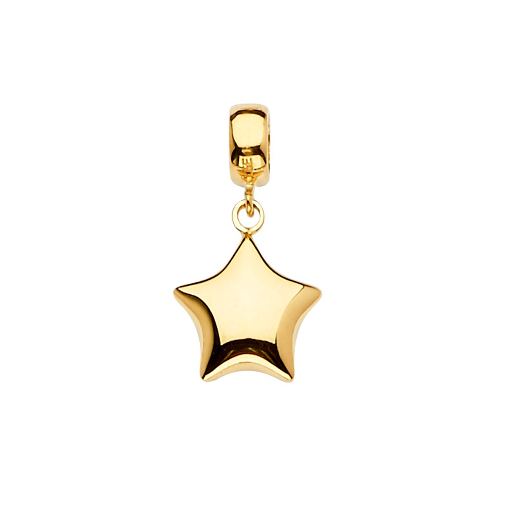 Wellingsale 14k Yellow Gold Star Charm for Mix & Match Bracelet (Size : 20 x 10 mm)