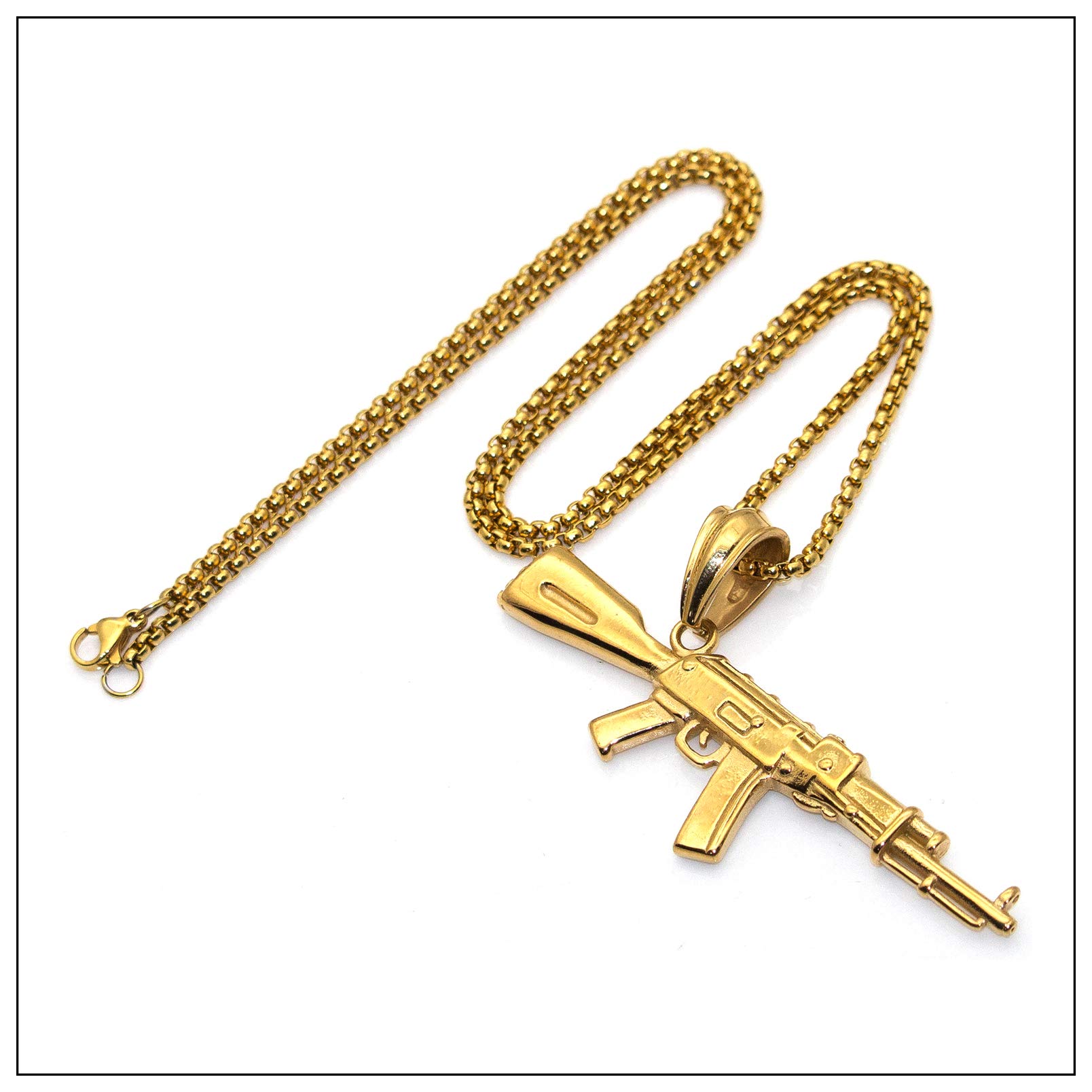 Heavstjer Hip Hop Stainless Steel AK-47 Gun Pendant Necklace,22inches Link Chain