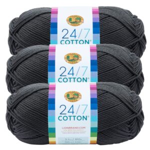 (3 pack) lion brand yarn 761-150 24/7 cotton yarn, charcoal