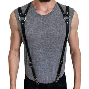 body chest harness punk adjustable faux leather belt with buckles rings for men women(lm01)