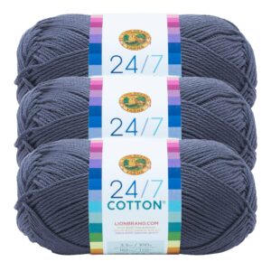 (3 pack) lion brand yarn 761-108 24/7 cotton yarn, denim