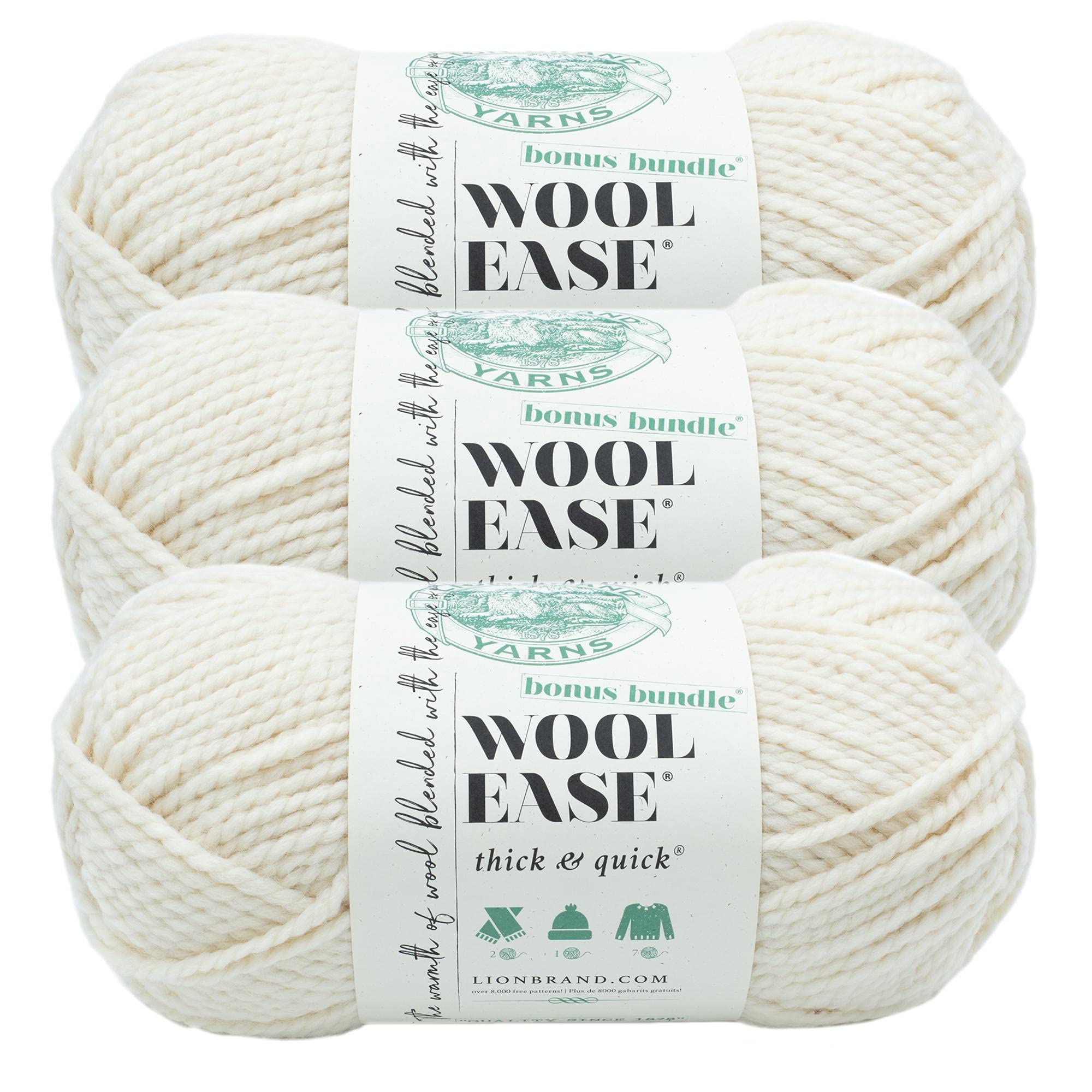 (3 Pack) Lion Brand Yarn Wool-Ease Thick & Quick Bonus Bundle Bulky Yarn, Fisherman