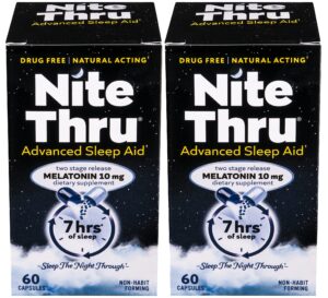 nite thru advanced sleep aid melatonin dietary supplement, 10mg capsules, 60 count (pack of 2)