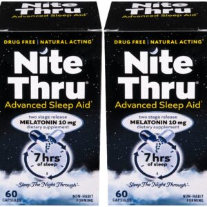 Nite Thru Advanced Sleep Aid Melatonin Dietary Supplement, 10mg Capsules, 60 Count (Pack of 2)