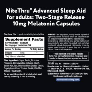 Nite Thru Advanced Sleep Aid Melatonin Dietary Supplement, 10mg Capsules, 60 Count (Pack of 2)