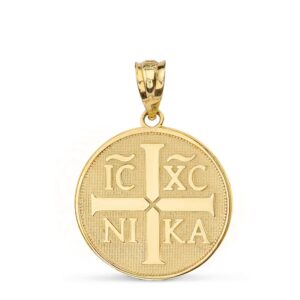 10k gold christogram symbol ic xc nika jesus christ conquers medallion pendant