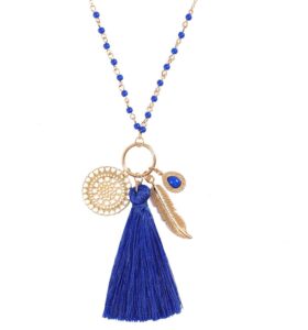 long necklaces bohemia tassel leaf teardrop disk circle pendant necklace for women y shaped necklace sets (royal blue)