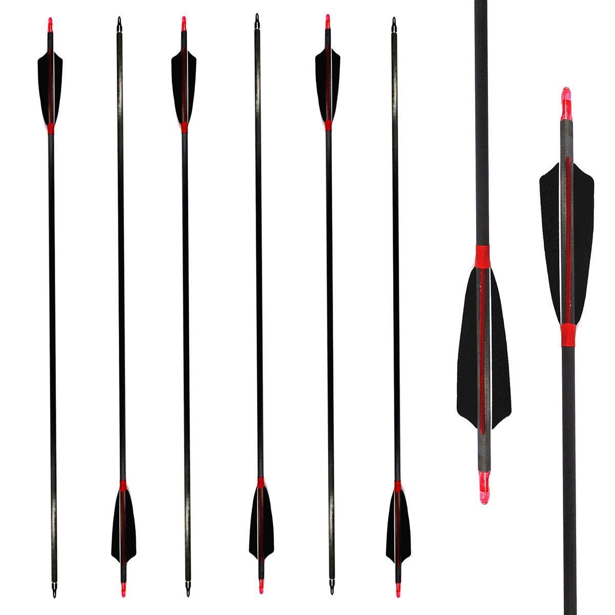 Letszhu Carbon Archery Arrows 500 Spine with Real Feathers for Compound Recurve Bow (12 Pack) (31 Inch Arrows)