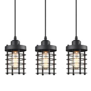 winsoon 3 pack pendant light fixture industrial rustic metal cage hanging kitchen island lighting shade for farmhouse dining room black ceiling lamp