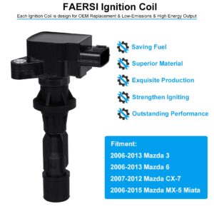 FAERSI Ignition Coil Replacement for 2006-2013 Mazda 3&6, 2007-2012 Mazda CX-7, 2006-2015 Mazda MX-5 Miata, Replace OE# UF540 L3G218100A C1683 5C1740