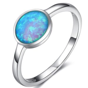 jude jewelers classical simple round cut created opal solitaire wedding engagement anniversary ring (blue, 8)