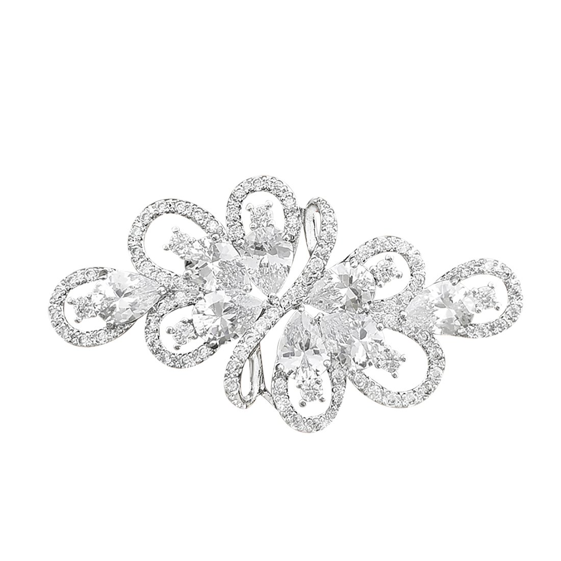 YOQUCOL White Cubic Zirconia Crystal Rhinestone Ribbon Shape Silver Tone Brooch Pin For Women Wedding Brides Jewelry