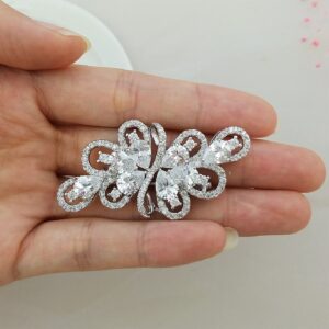 YOQUCOL White Cubic Zirconia Crystal Rhinestone Ribbon Shape Silver Tone Brooch Pin For Women Wedding Brides Jewelry