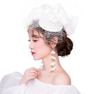 aimeely vintage women lady pearl pillbox hat wedding party flower veil hair accessory