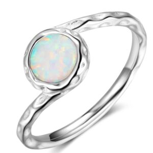 jude jewelers platinum plated hammered created opal wave solitaire wedding engagement ring (white, 8)