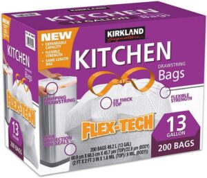 kirkland signature drawstring kitchen trw, trash bags - 13 gallon - 200 count (2 pack 13 gallon 200 bags)