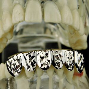 Grillz Diamond-Cut Grill Bottom Lower Six Teeth Silver Tone Hip Hop Grills