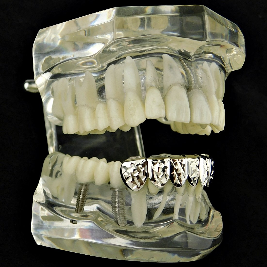 Grillz Diamond-Cut Grill Bottom Lower Six Teeth Silver Tone Hip Hop Grills