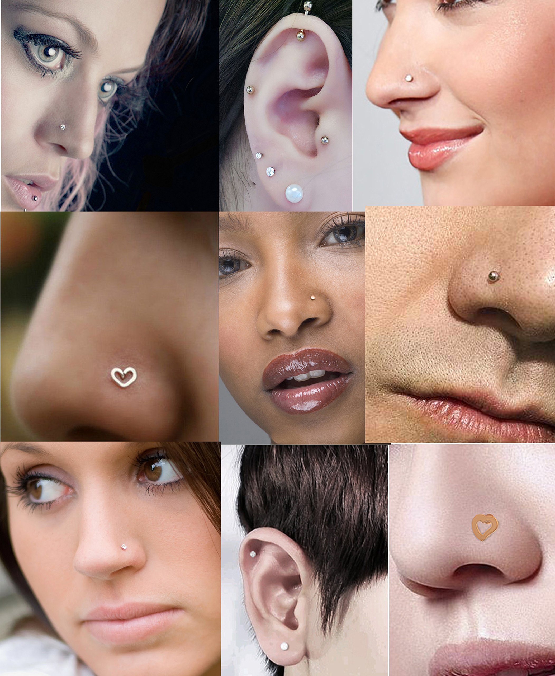 Tornito 20G 16Pcs Stainless Steel L Shaped Nose Ring CZ Nose Stud Retainer Labret Nose Piercing Jewelry (A1:16Pcs)