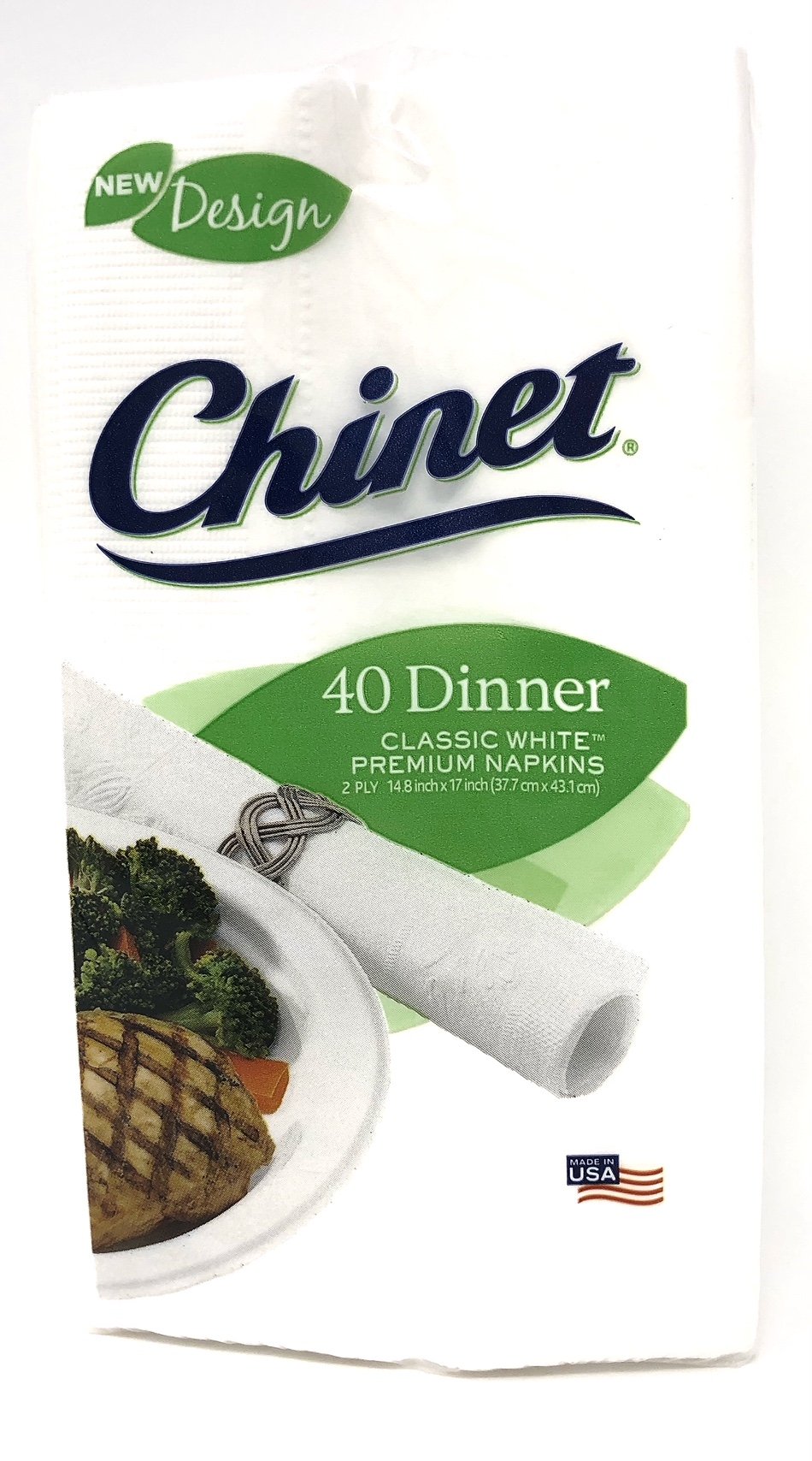 Chinet Classic White Premium Dinner Napkins, 2 Ply, 40 Count (Pack of 3)